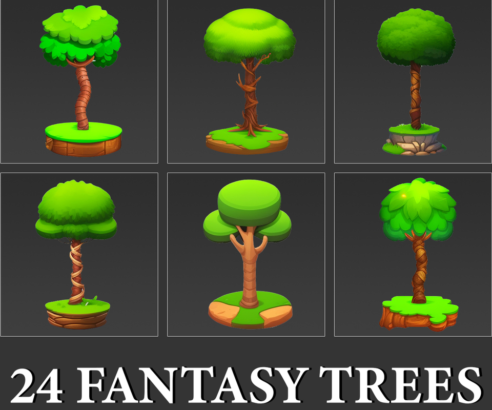 Fantasy Game Cartoon Tree Collection