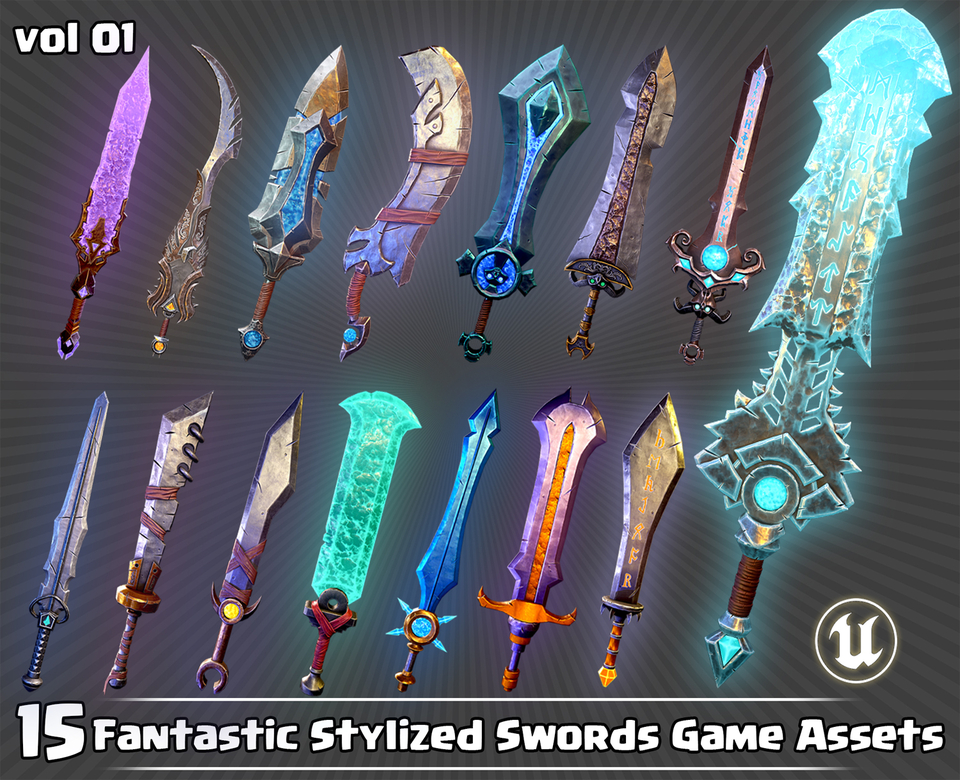 15 Fantastic Stylized Swords Game Assets