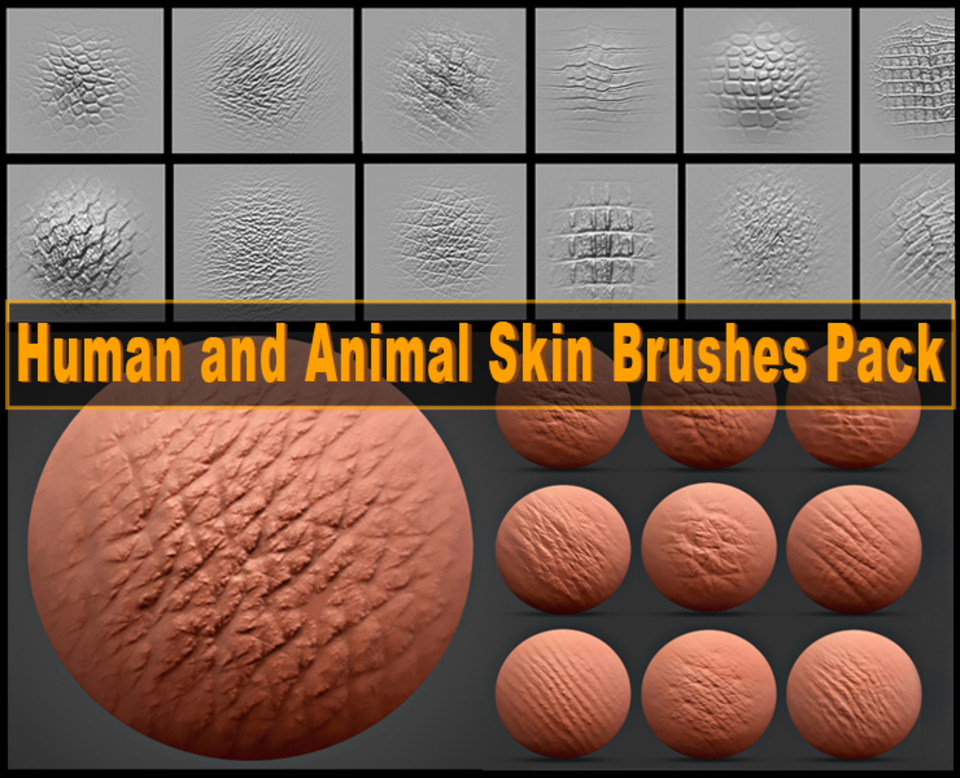 80+ Human and Animal Skin Brushes Pack - Zbrush