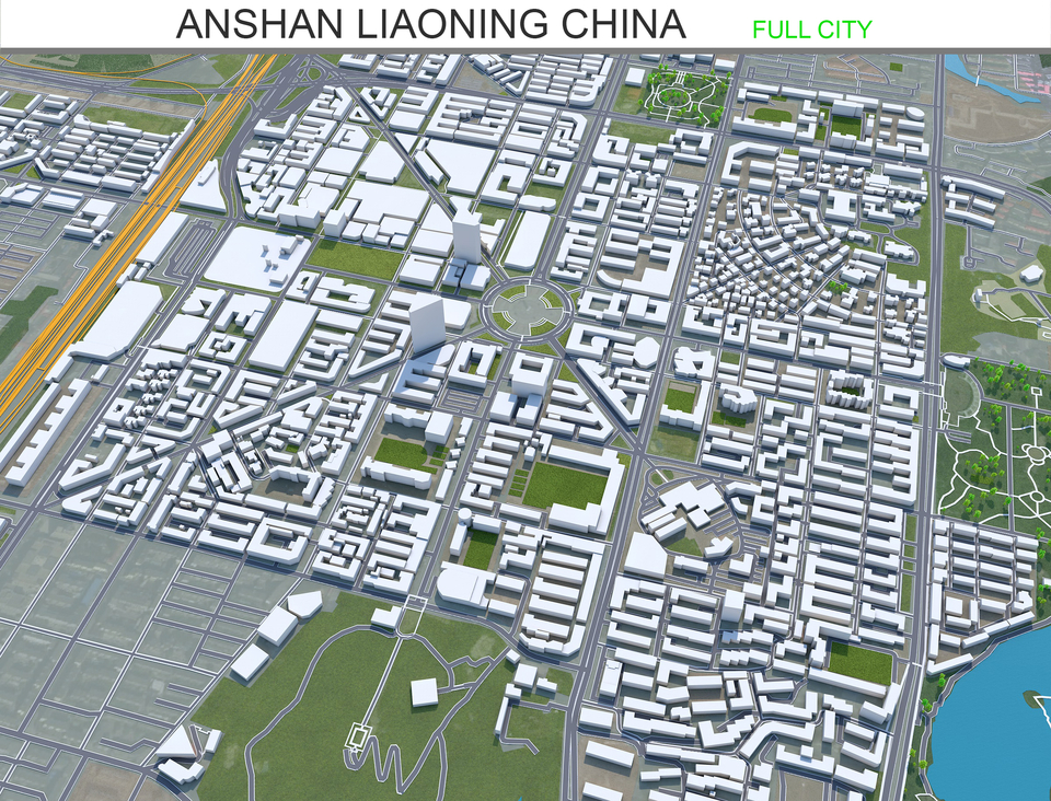 Anshan city Liaoning China 3d model 30km