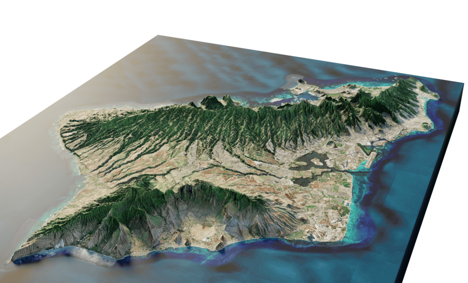 Oahu island full 3d model terrain