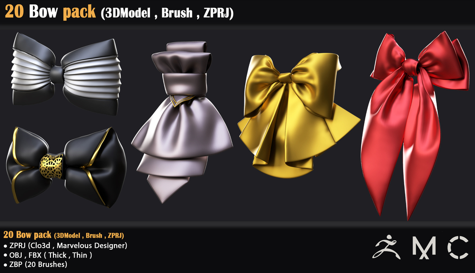 20 Bow pack (3DModel , Brush , ZPRJ)