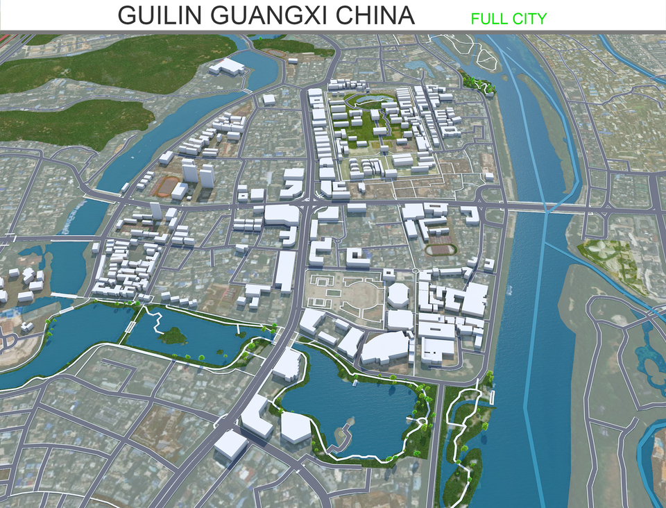 Guilin city Guangxi China 3d model 35km