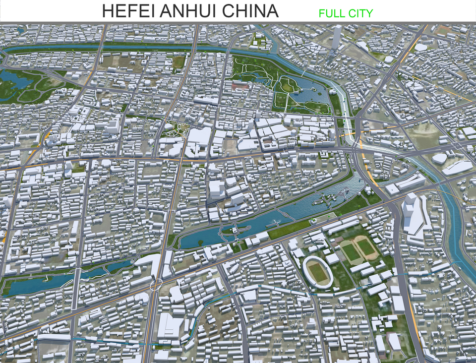 Hefei city Anhui China 3d model 70km