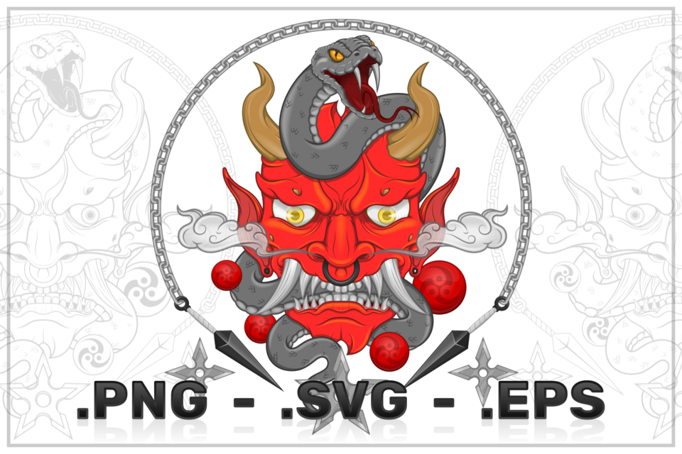 Traditional Japanese Demon With Snake