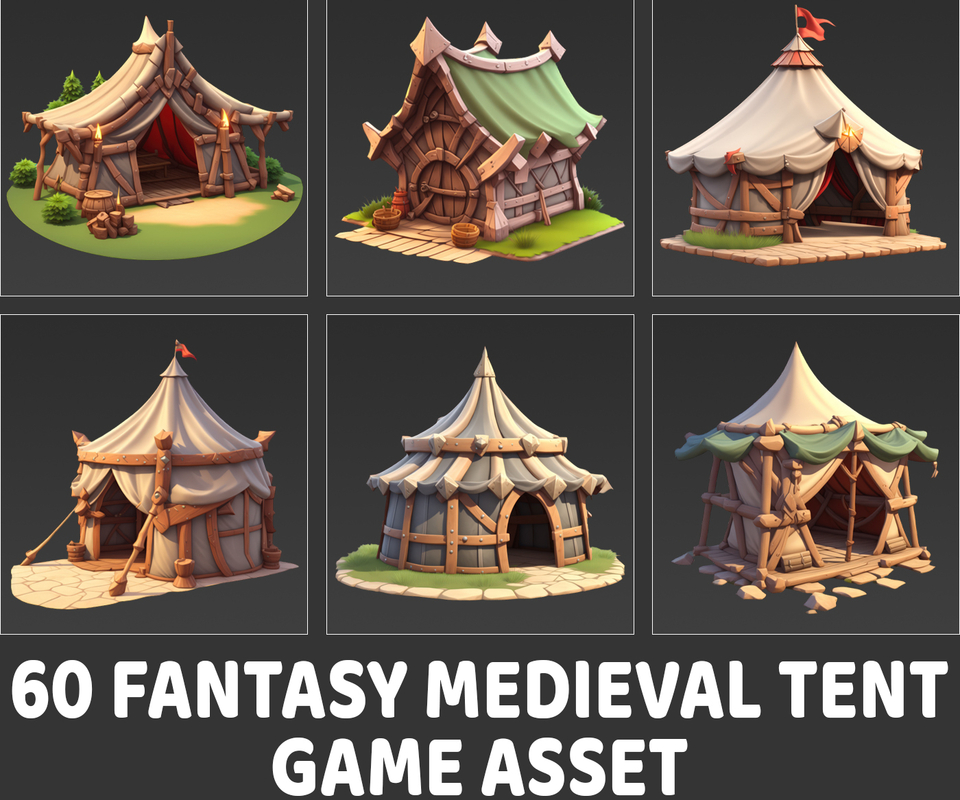 60 Fantasy Medieval Tent House Game Asset