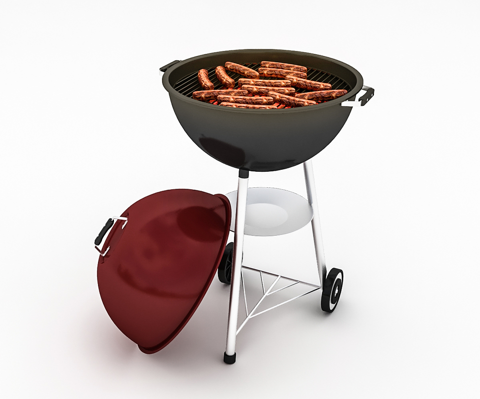 3D Barbecue Model grill with sausages