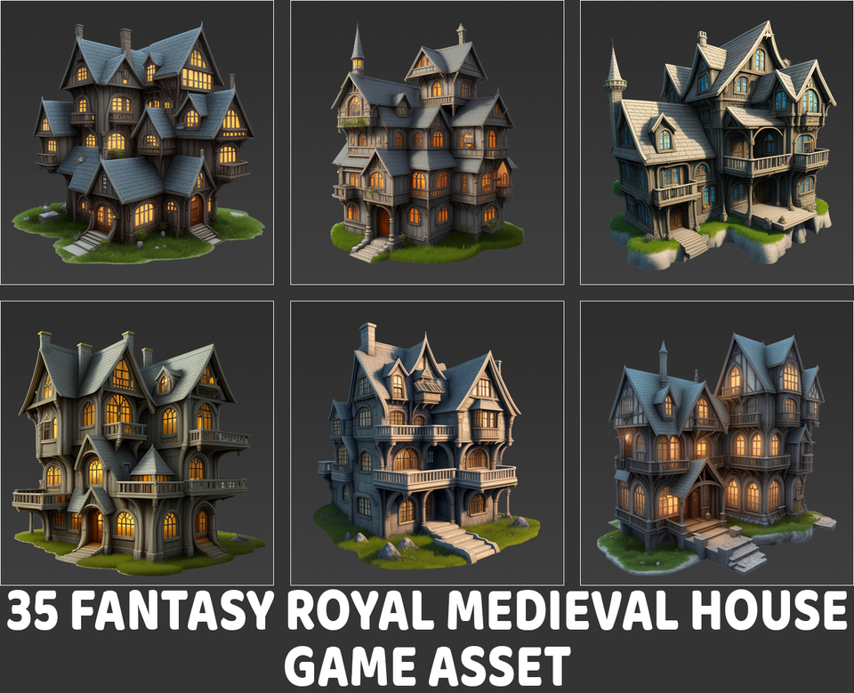 35 Fantasy Royal Medieval House Game Asset