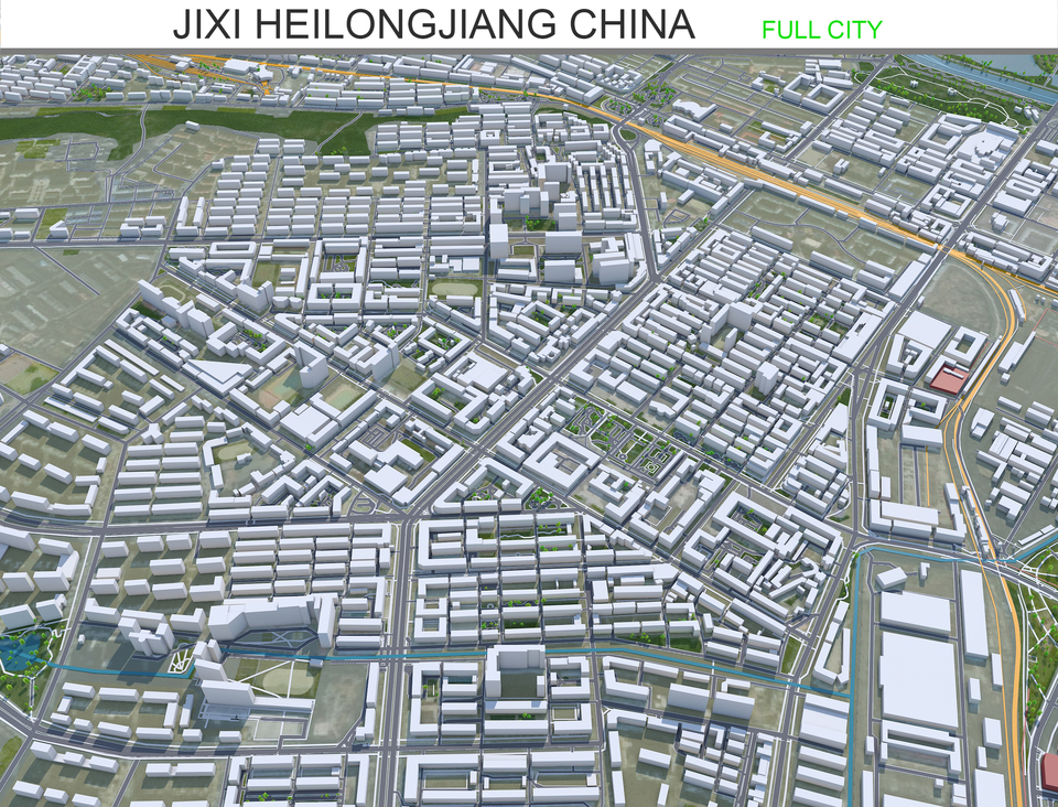 Jixi Heilongjiang city China 3d model 30km