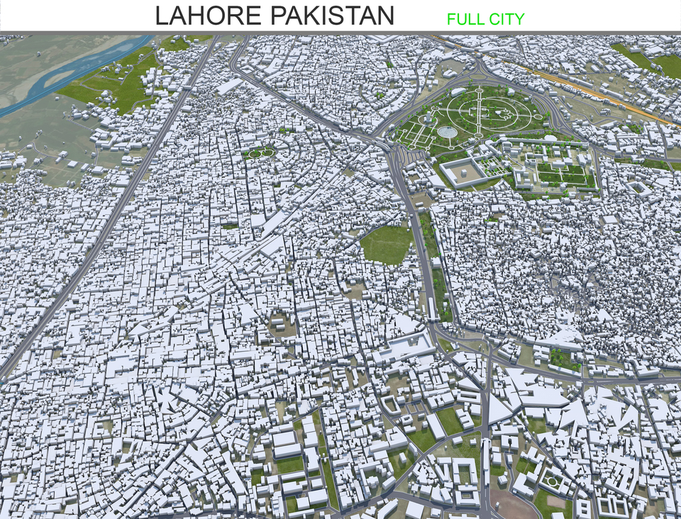 Lahore city Pakistan 3d model 50km