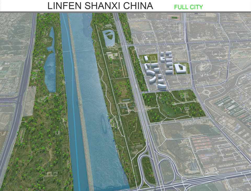 Linfen city Shanxi China 3d model 20km
