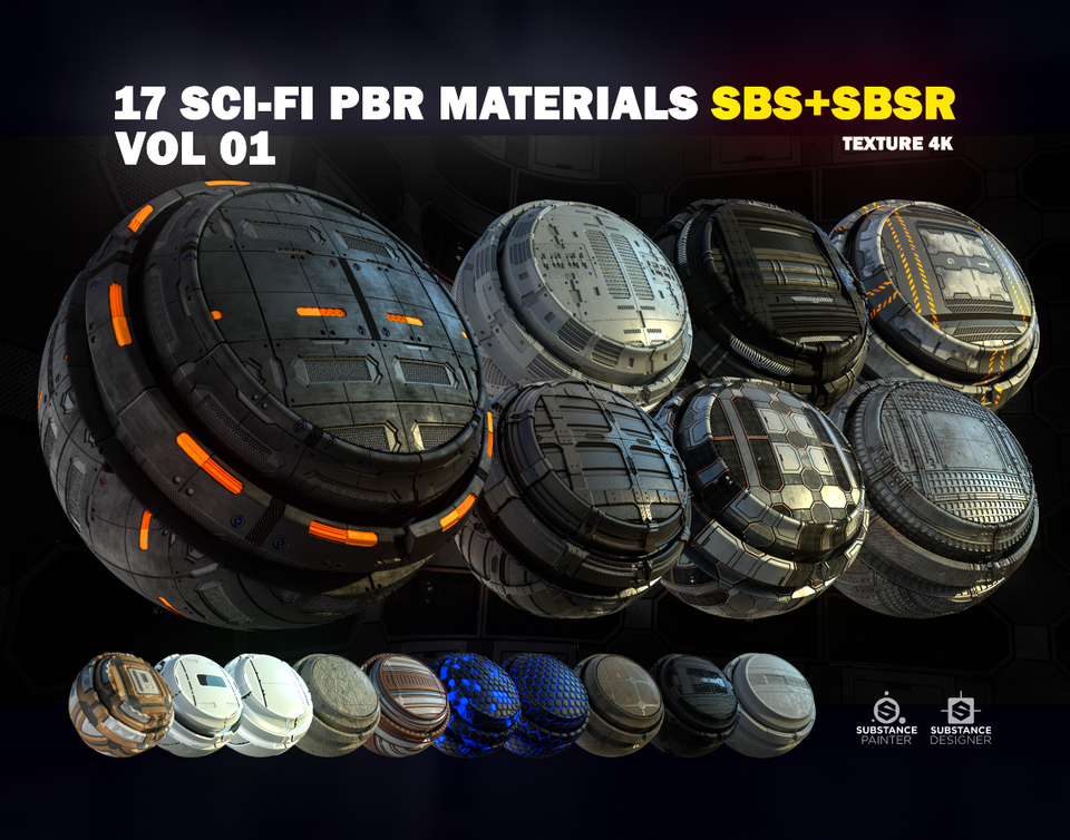 17 Sci-Fi PBR materials 3D model