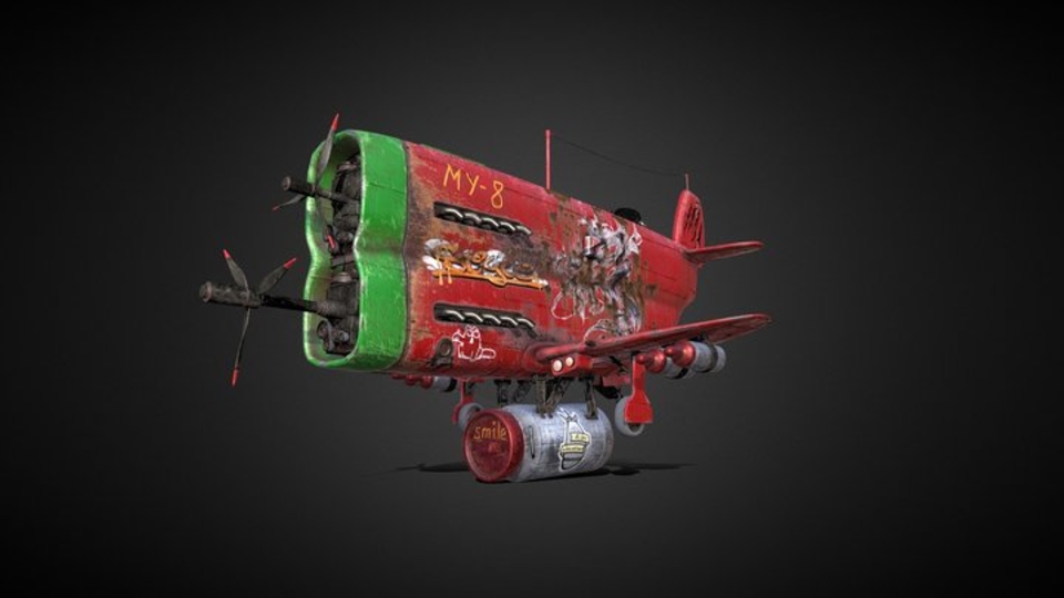 Stylized realistic red-green airplane