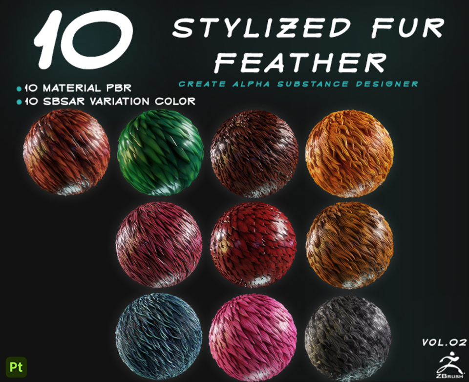 10 MATERIAL STYLIZED FUR & Feather VOL.02