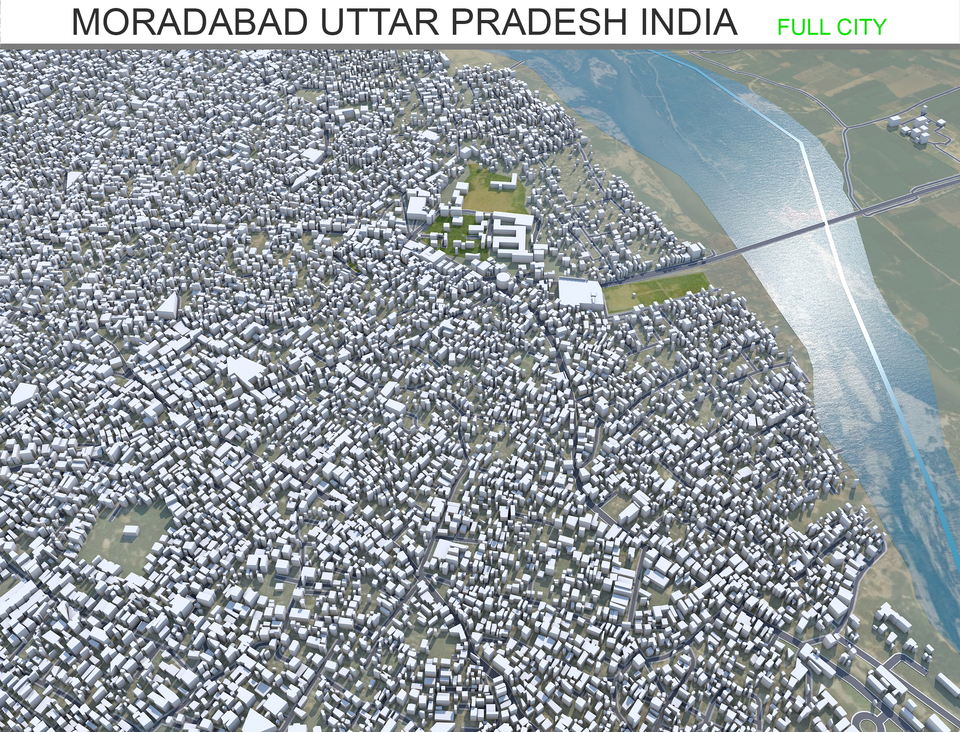 Moradabad city Uttar Pradesh India 3d model 15km