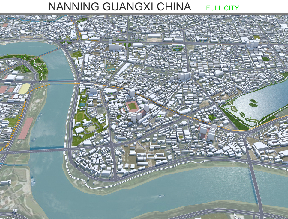 Nanning city Guangxi China 3d model 50km