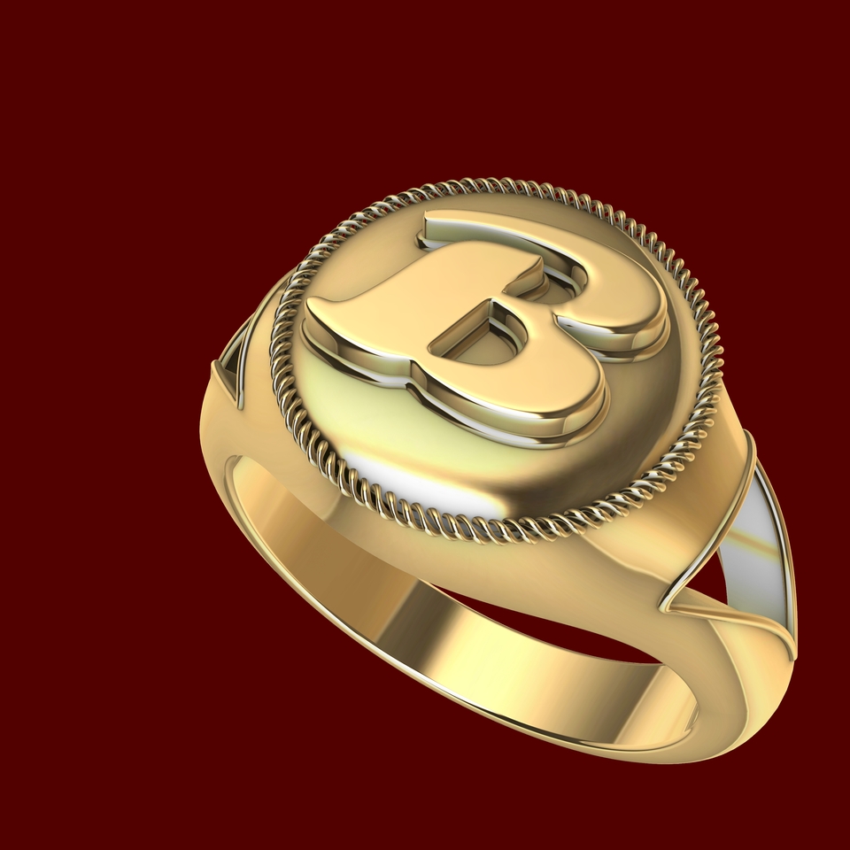 B Alphabet Signet Ring 3d Model