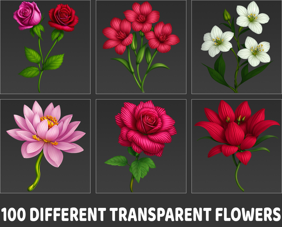 100 Different Transparent Flowers