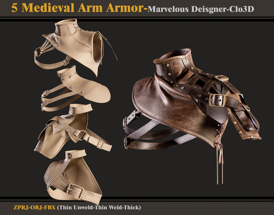 5 Medieval Arm Armor-Marvelous Designer-Clo3D