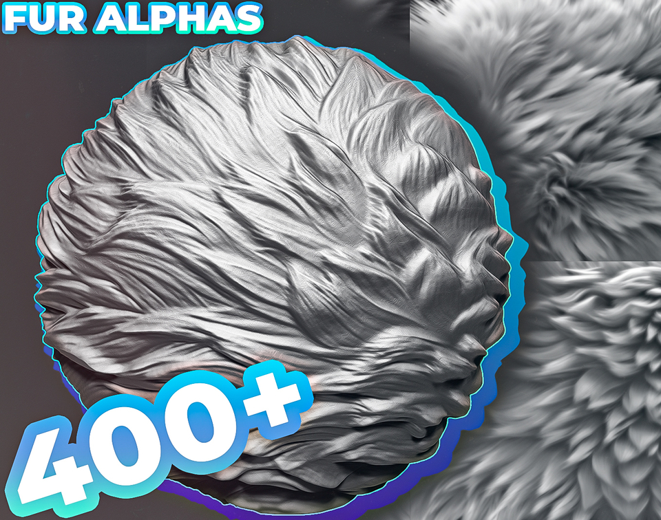 400+ Fur Alphas for ZBrush, Blender vol.8