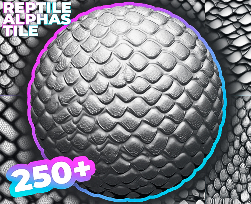 250+ Tileable Dragon Skin Alphas for ZBrush vol.5