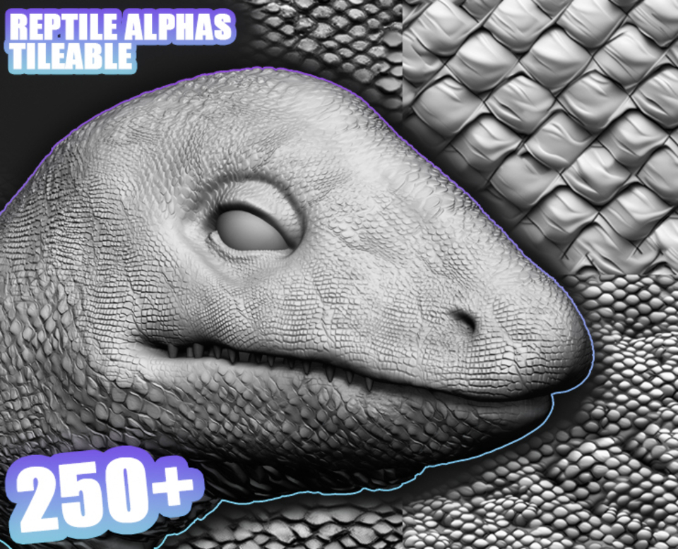 250+ Tileable Dragon Skin Alphas for ZBrush vol.4