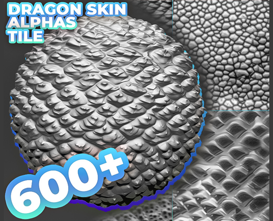 600+ Reptile, Dragon Skin Alphas for ZBrush vol.3