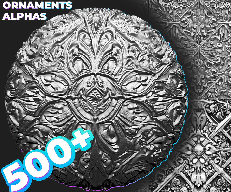 500+ Ornaments Tileable Alphas for ZBrush vol.6