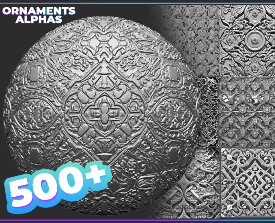 500+ Ornaments Tileable Alphas for ZBrush vol.5