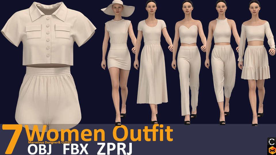 7 basic women outfit (VOL1) Zprj, Fbx, OBJ