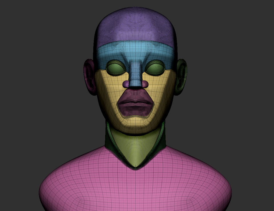 Base Mesh Stylized Male Head Polygroups