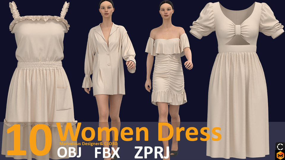10 basic women dress (VOL.01) Zprj, Fbx, OBJ