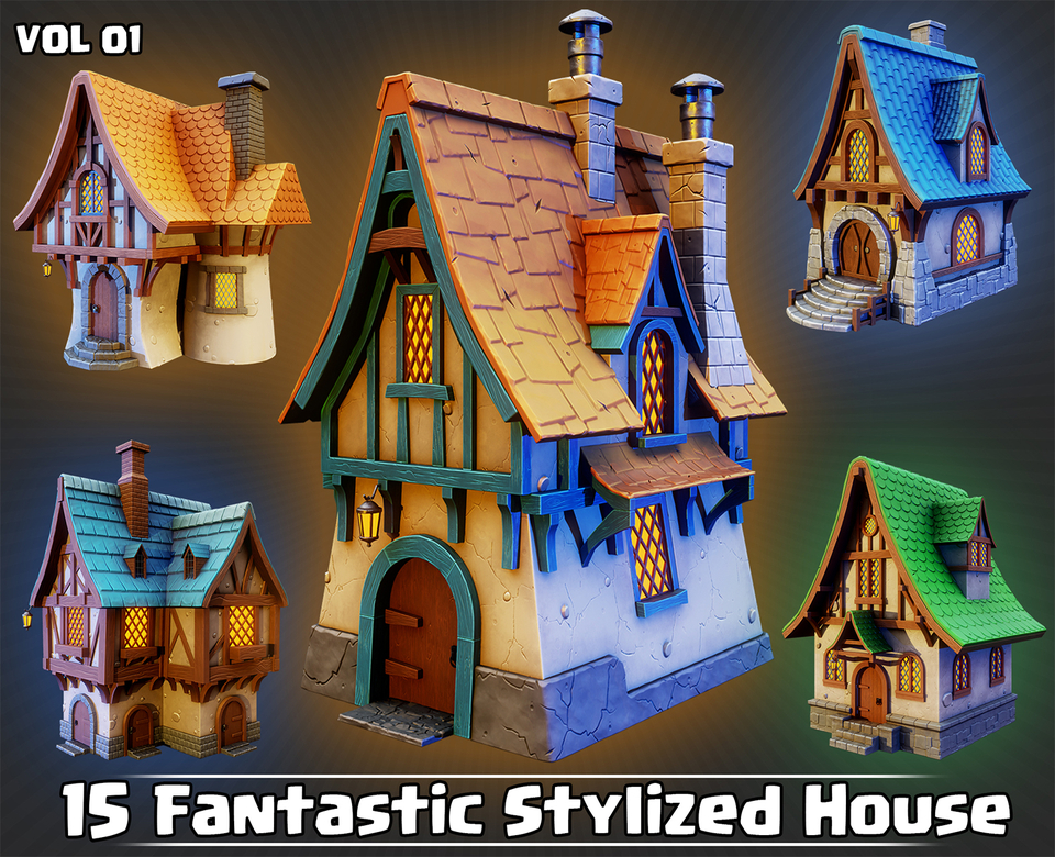 15 Fantastic Stylized Houses Game Ready VOL01