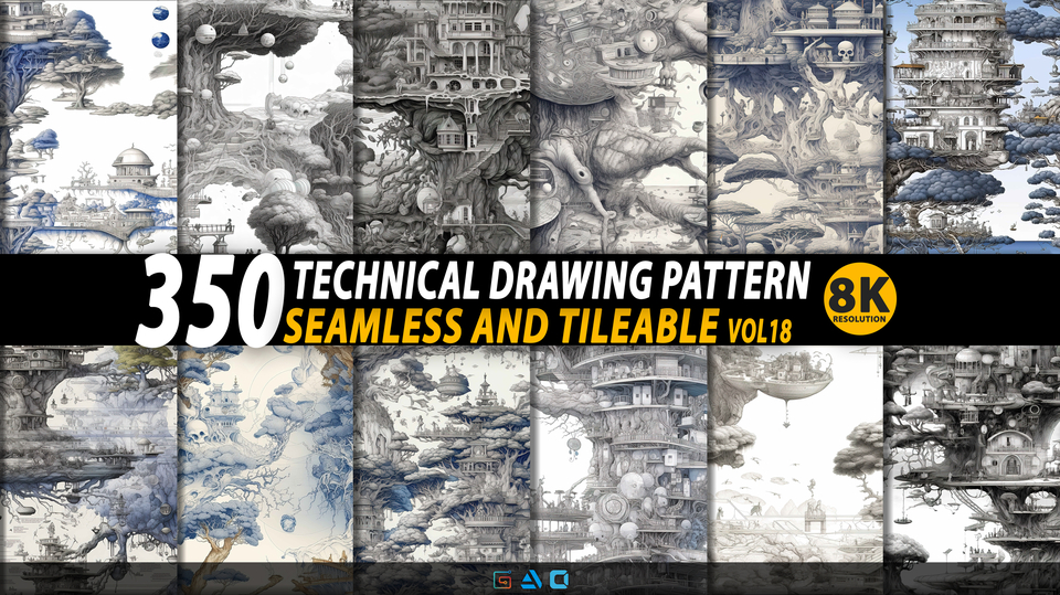 +350 Technical Drawing Pattern | Vol18 | 8K Res