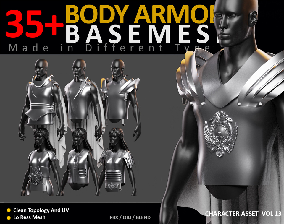 35 BODY ARMORS BASEMESH. Vol 13 (LOW POLY)