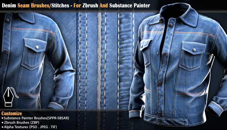 Denim Stitch Brushes- Zbrush And Substance Painter