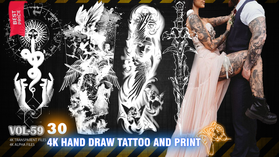 30 4K HAND DRAW TATTOO AND PRINT HIGH END QUALITY