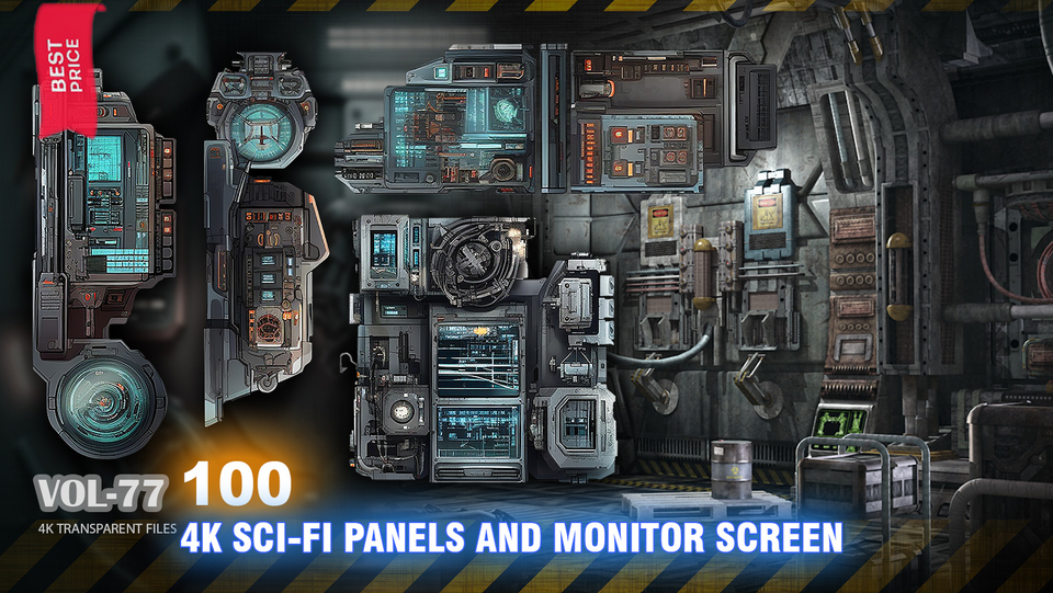 100 4K SCI-FI PANELS AND MONITOR SCREEN