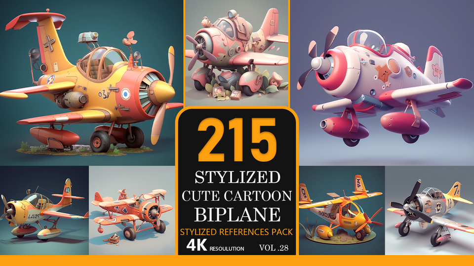 Stylized Cute Cartoon Biplane