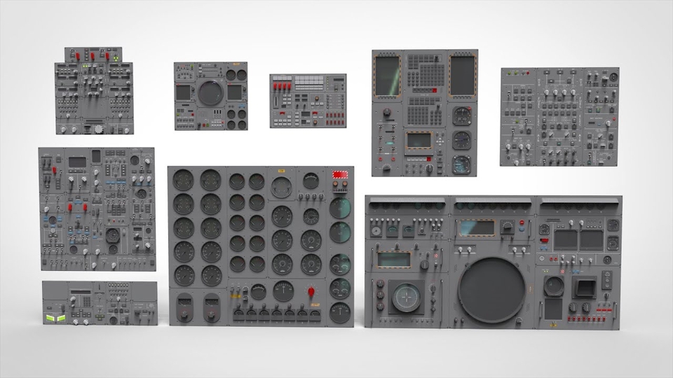 Dashboard 3 control panel with buttons and knobs