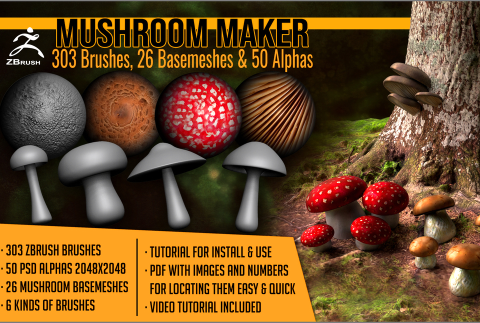 Mushroom Maker 303 ZBrush Brushes 26 Basemeshes