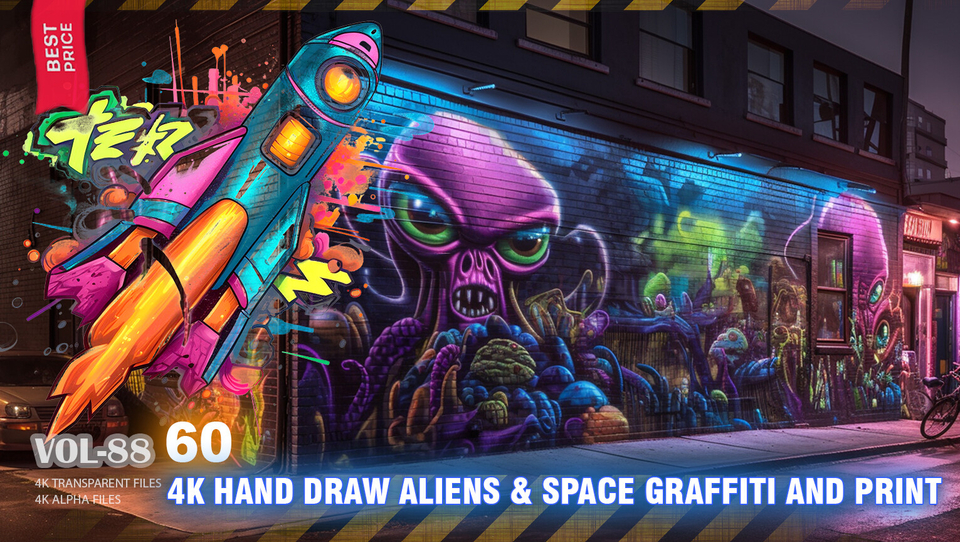60 4K HAND DRAW FULL COLOR ALIENS & SPACE GRAFFITI