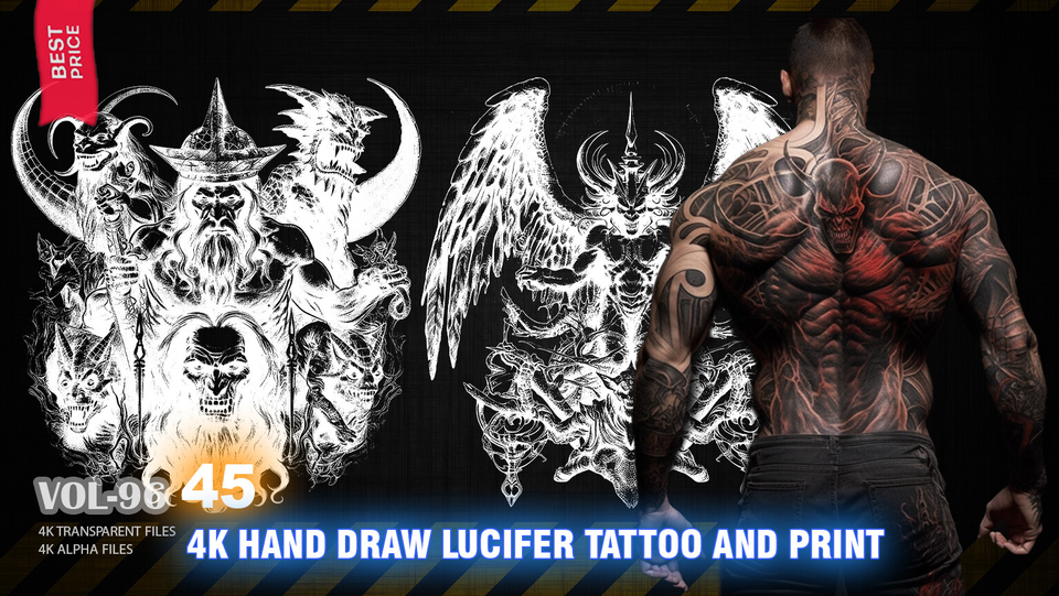 45 4K HAND DRAW LUCIFER TATTOO AND PRINT