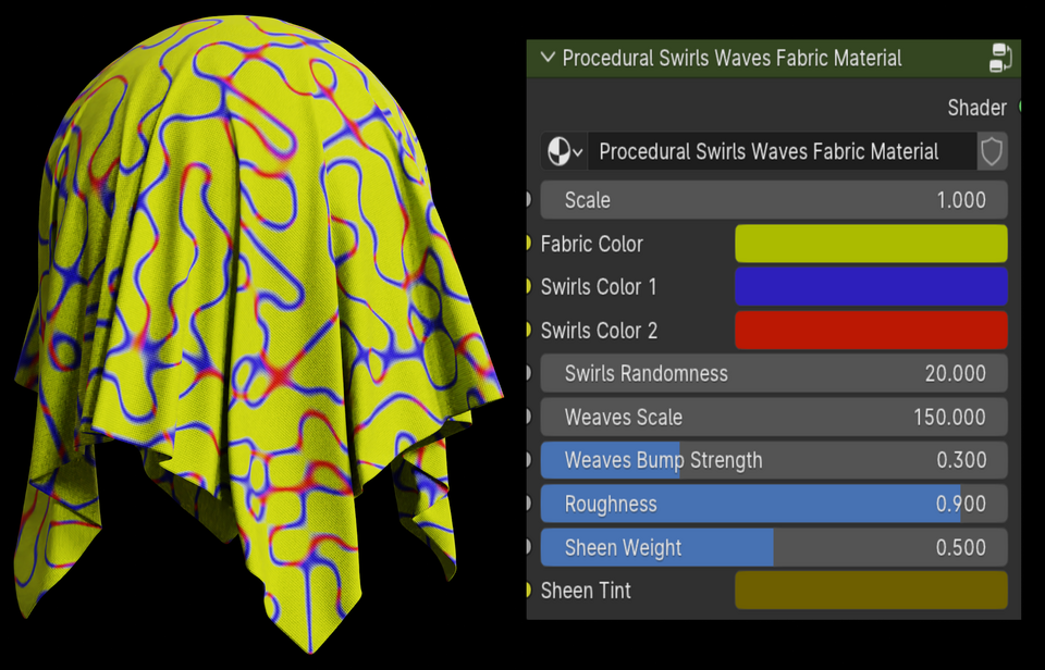 Procedural Swirls Waves Fabric Material