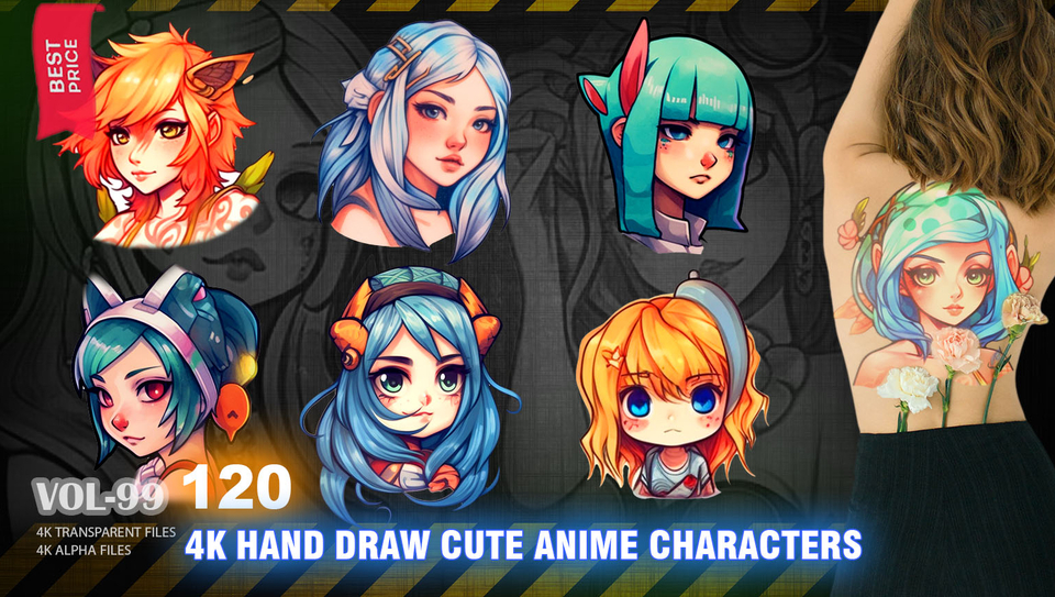 120 4K HAND DRAWN CUTE ANIME CHARACTERS