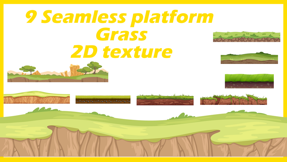 collection of 2D Cartoony Grass Platform Textures