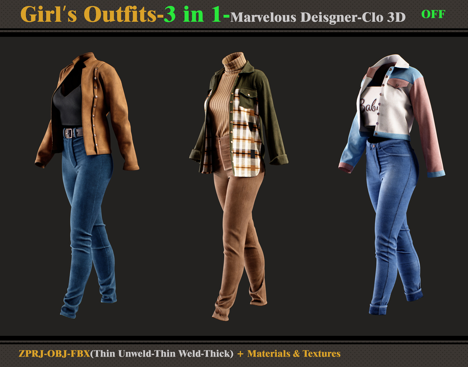 3 in 1 Girl's Outfits-Models+Materials