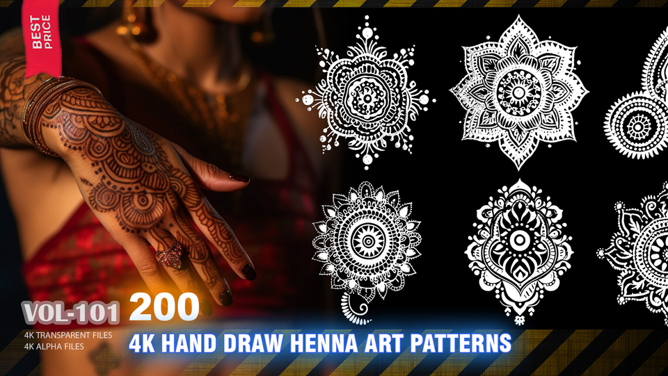 200 4K HAND DRAW HENNA ART PATTERNS