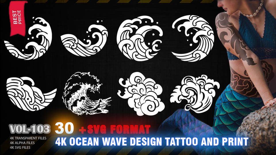 30 4K OCEAN WAVE DESIGN VECTORS AND ALPHA