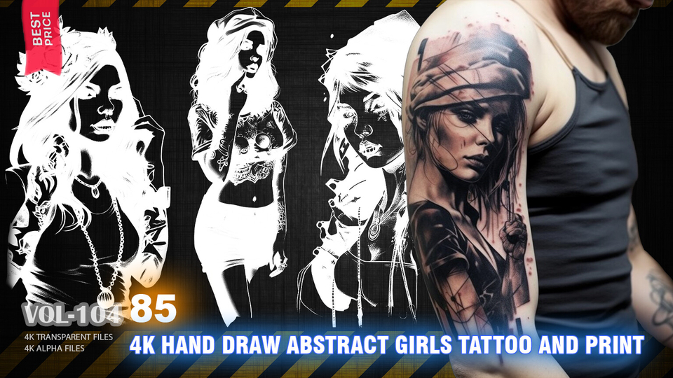 85 4K HAND DRAW ABSTRACT GIRLS TATTOO AND PRINT
